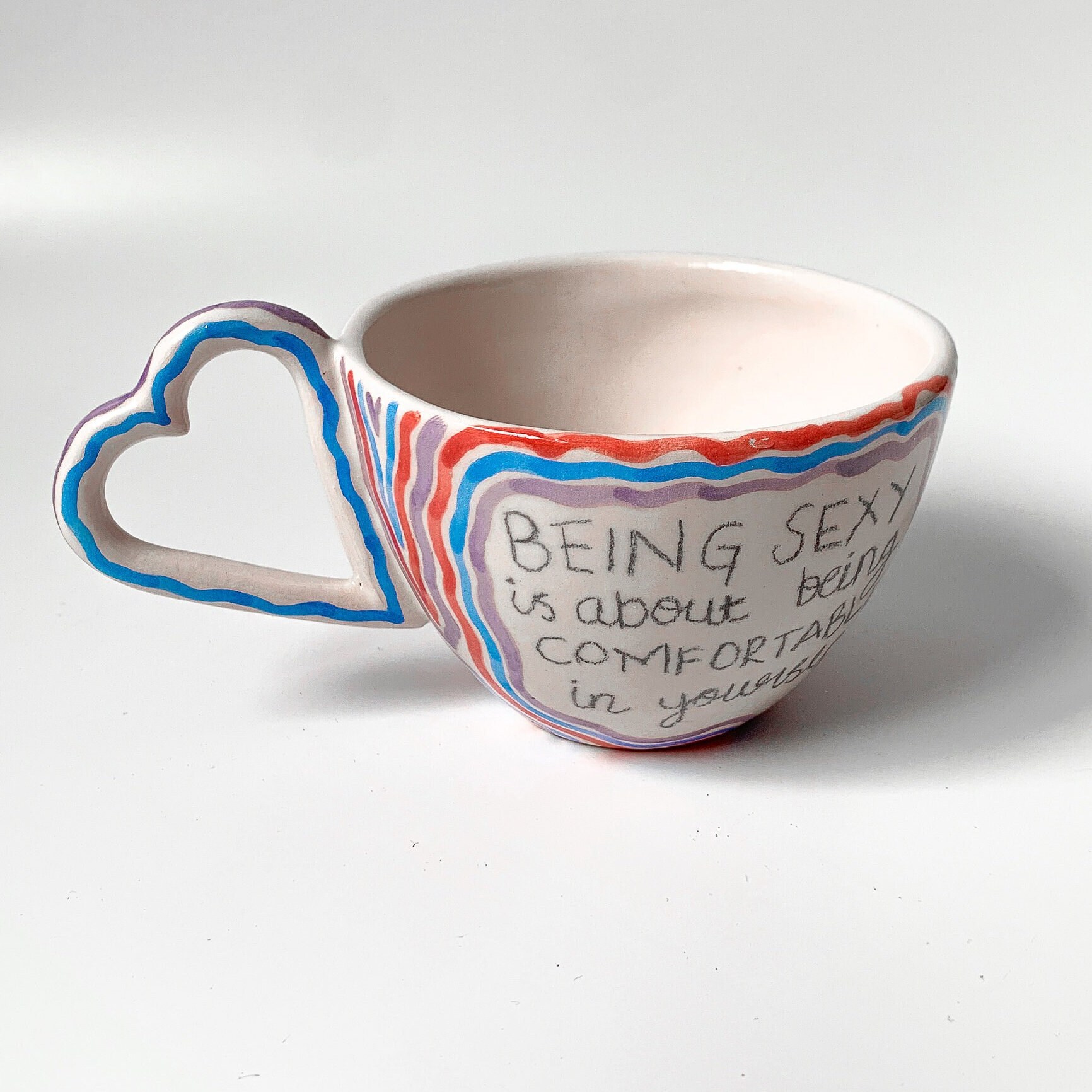 Handmade Striped Ceramic Mug: Modern Quote Coffee Mug With Heart Handle ...