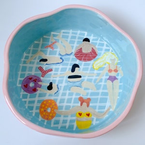 Pool Party Handmade Ceramic Bowl, Hand Painted Serving Bowl ...