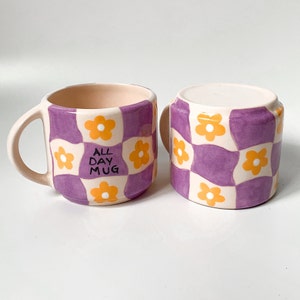 Handmade and Hand Painted Checkered All Day Mug, Cute Modern Coffee Mug ...