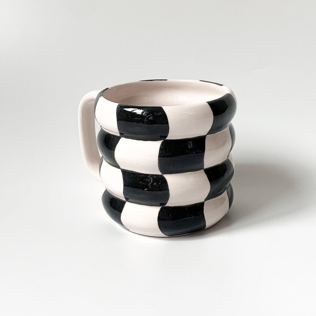 Hand-painted Checkered Ceramic Mug: Modern Coffee Cup - Etsy