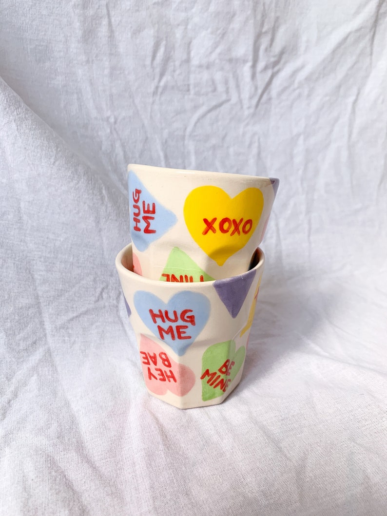 Hand Painted Ceramic Mug Set of Two, Love Letter Design Coffee Mugs ...