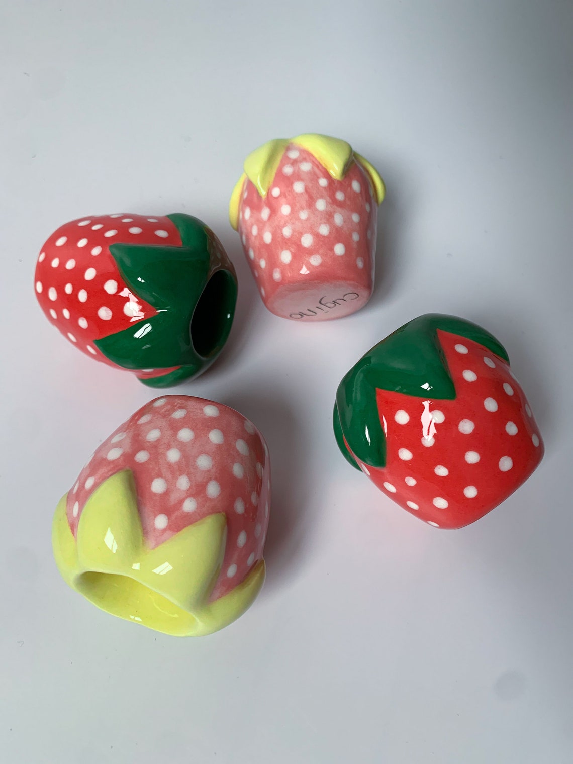 Strawberry Handmade Candle Stick Holder Set, Hand Painted Strawberry ...