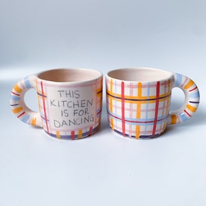 Dancer Handmade and Hand Painted Striped Ceramic Mug, Cute Modern ...