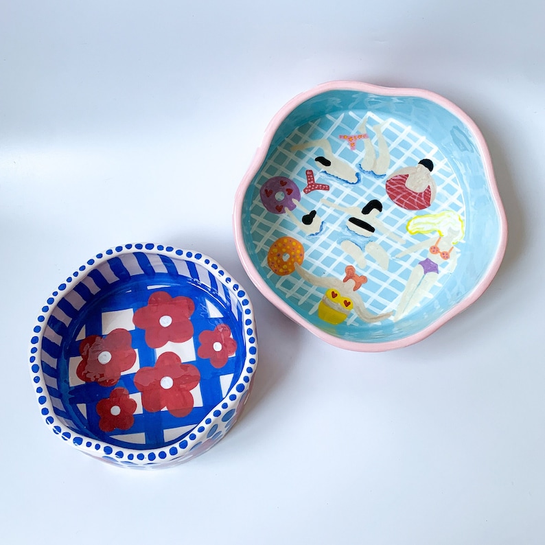 Pool Party Handmade Ceramic Bowl Hand Painted Serving Bowl - Etsy