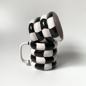Hand-painted Checkered Ceramic Mug: Modern Coffee Cup - Etsy