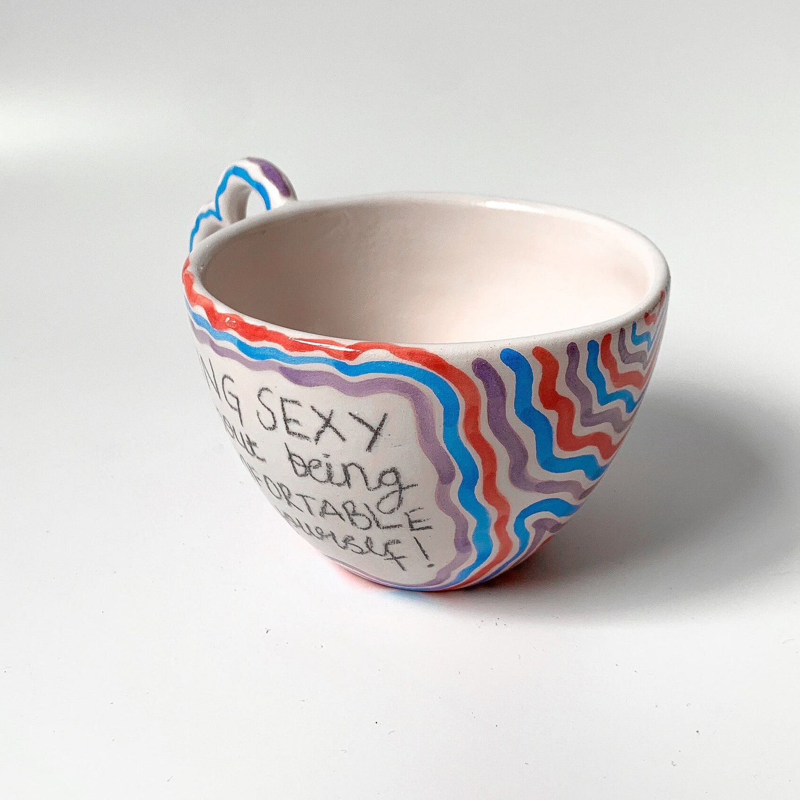 Handmade Striped Ceramic Mug: Modern Quote Coffee Mug With Heart Handle ...