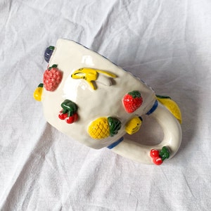 Handmade Ceramic Mug With Embossed Fruit Design, Hand Painted Coffee ...
