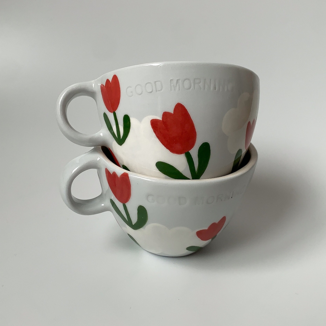 Dream Handmade Ceramic Mug, Cute Flower Hand Painted Ceramic Mug, Cute ...