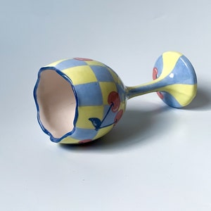 Checkered Handmade and Hand Painted Ceramic Wine Glass, Unique Ceramic ...
