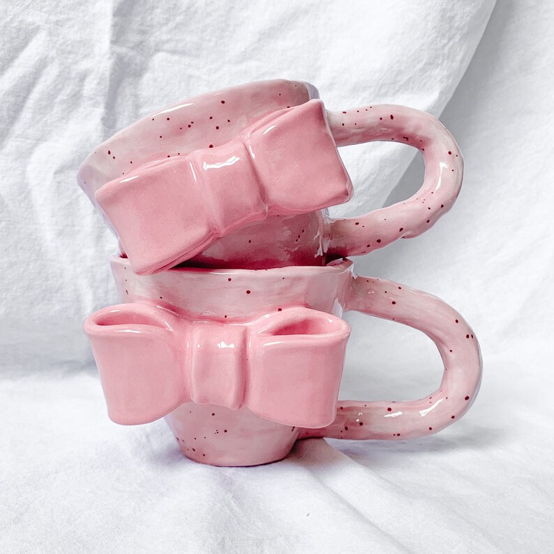 Bow Handmade and Hand Painted Ceramic Mug, Aesthetic Coffee Mug ...