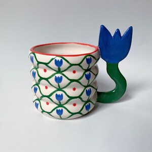 Handmade and Hand Painted Tulips Ceramic Mug, Tulip Handle Buble Large ...