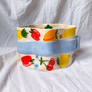 Fruit Market Handmade and Hand Painted Ceramic Bowl, Blue Bow Bowl ...