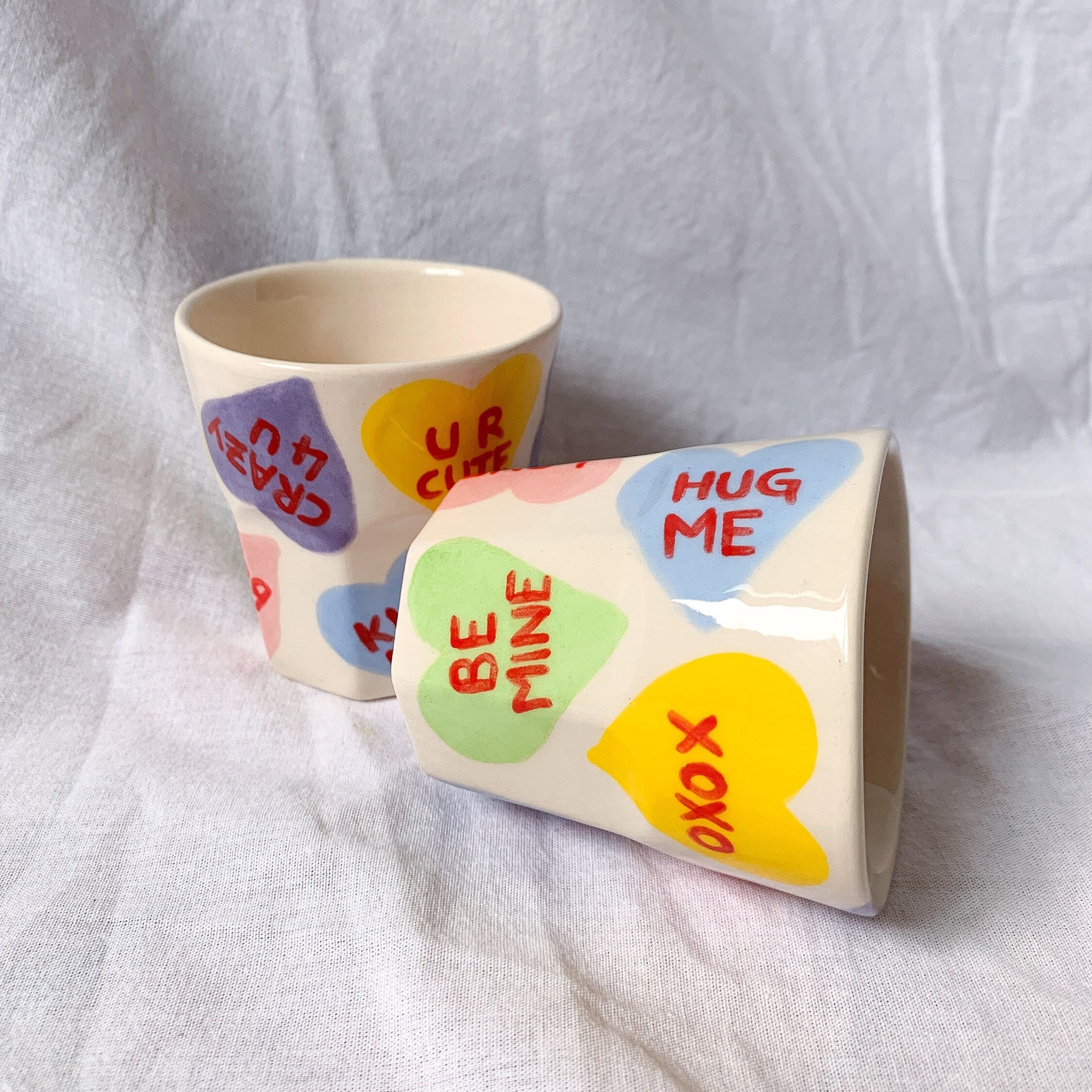Hand Painted Ceramic Mug Set of Two, Love Letter Design Coffee Mugs ...