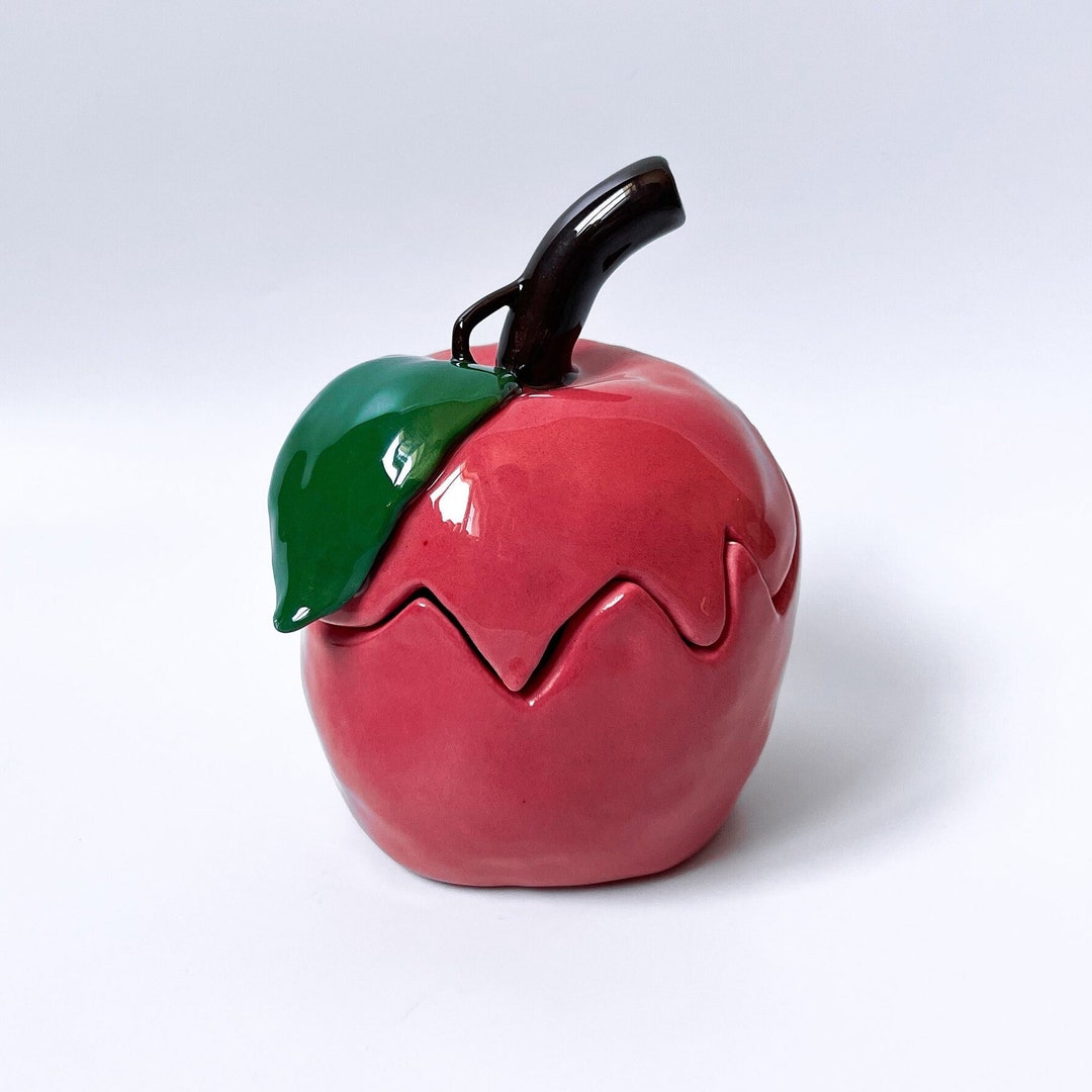 Apple Handmade and Hand Painted Ceramic Jewelry Box, Trinket Box, Sugar ...