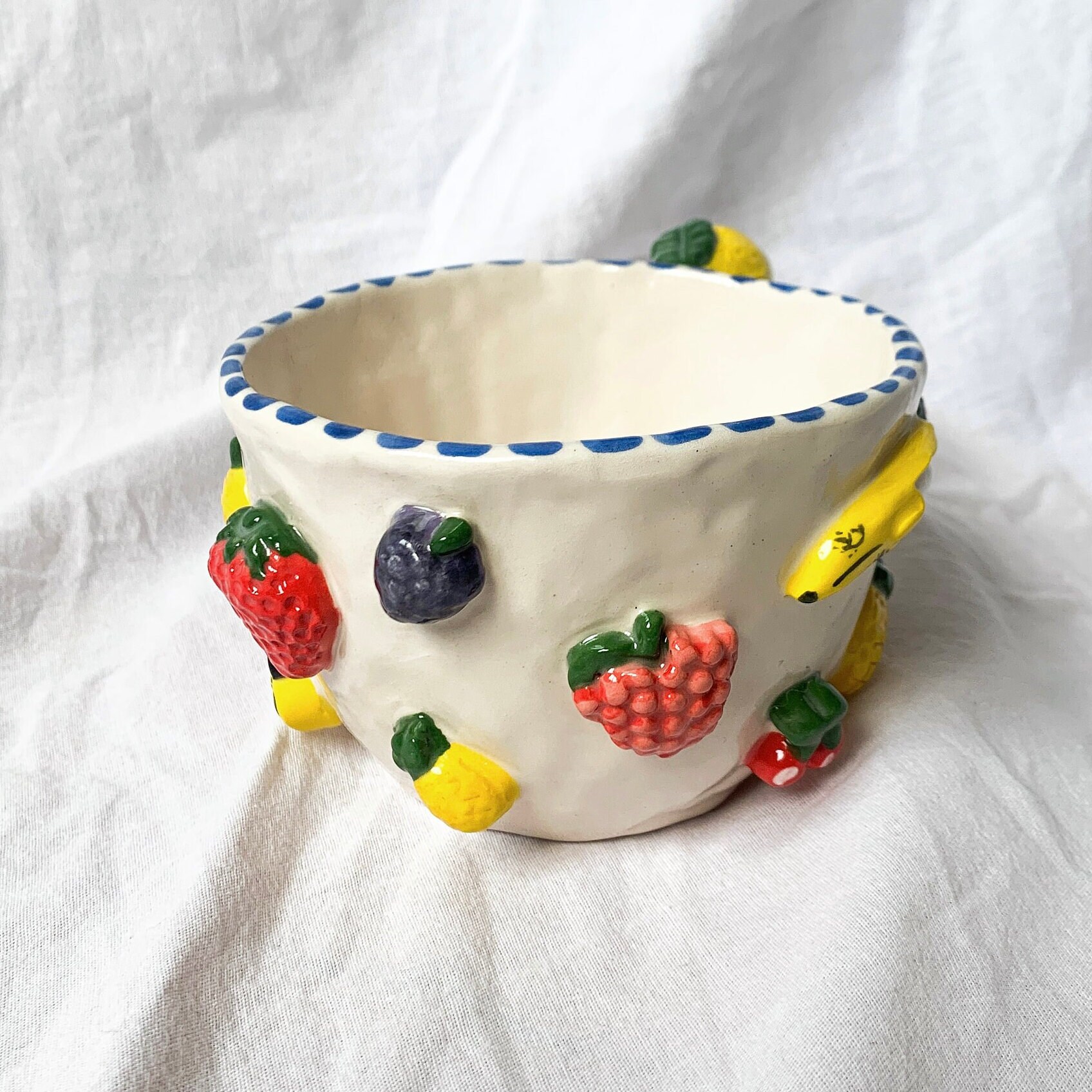 Handmade Ceramic Mug With Embossed Fruit Design, Hand Painted Coffee ...