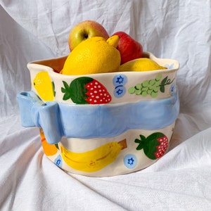 Fruit Market Handmade and Hand Painted Ceramic Bowl, Blue Bow Bowl ...
