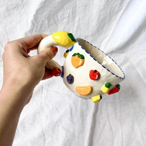 Handmade Ceramic Mug With Embossed Fruit Design, Hand Painted Coffee ...