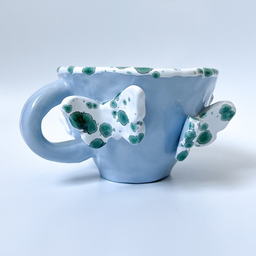 Blue Butterflies Handmade and Hand Painted Ceramic Mug, Aesthetic ...