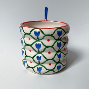 Handmade and Hand Painted Tulips Ceramic Mug, Tulip Handle Buble Large ...