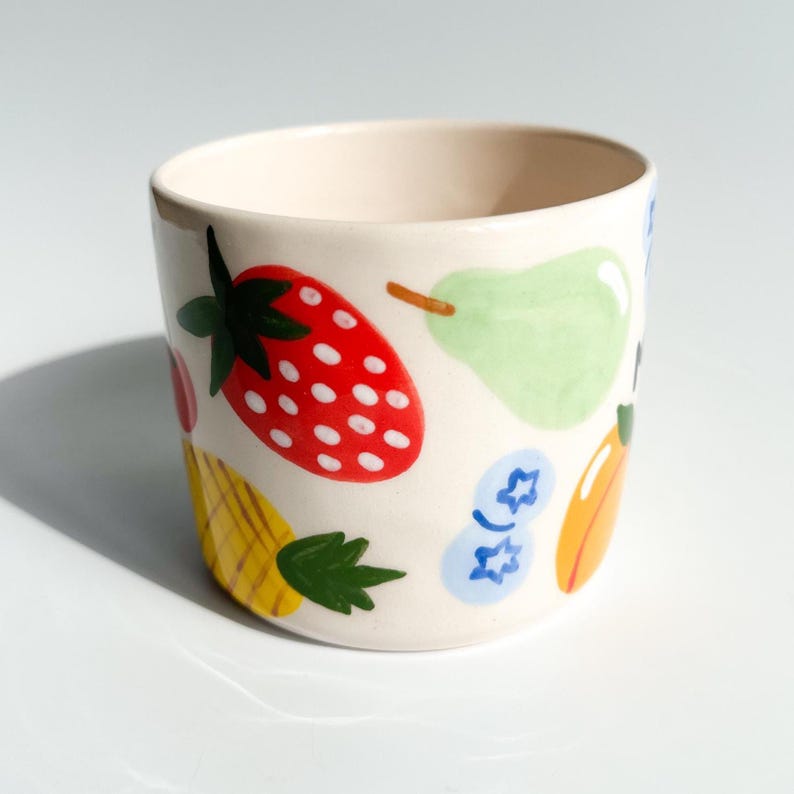 Handmade Ceramic Mug: Fruit Print, Inspirational Quote, Slow Mornings ...