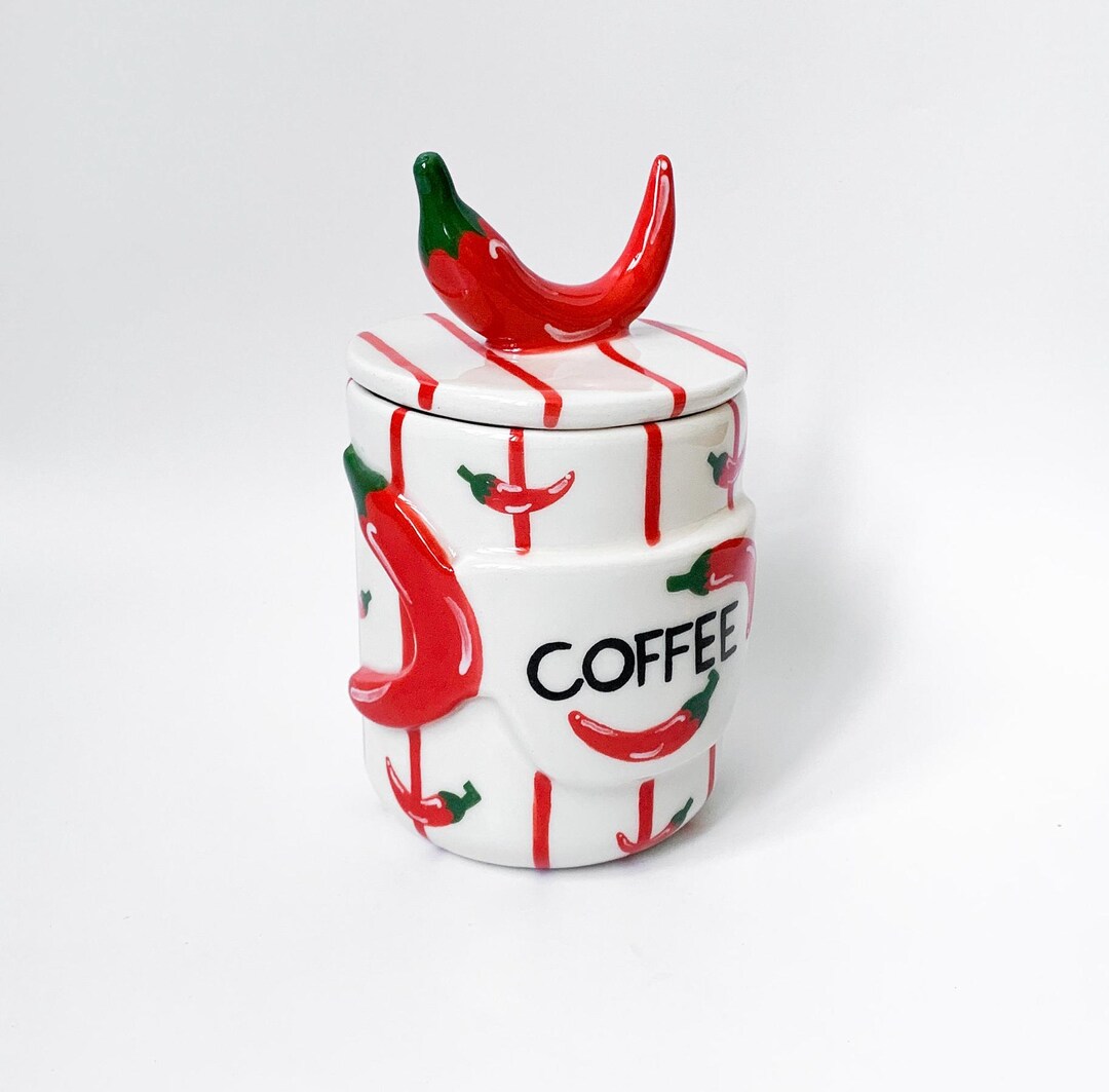 Handmade and Hand Painted Ceramic Chili Coffee Container,canister ...