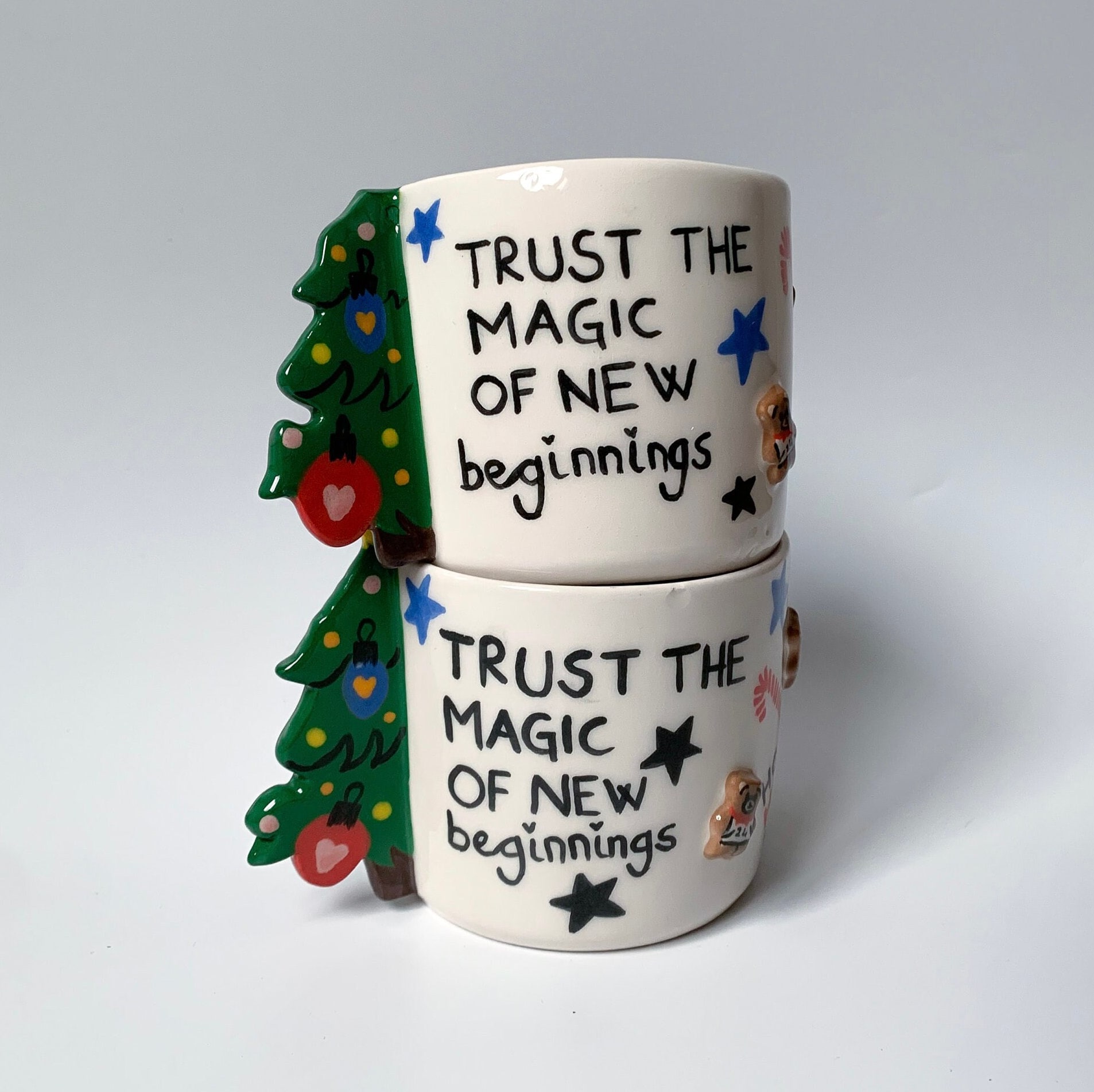 Handmade and Hand Painted New Year's Themed Ceramic Mug, Cute Unique ...