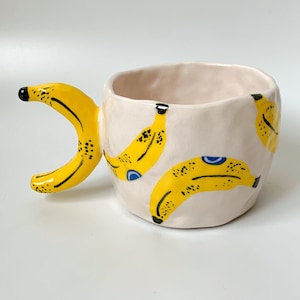 Handmade Banana Ceramic Mug, Hand Painted Coffee Mug With Wide Handle ...