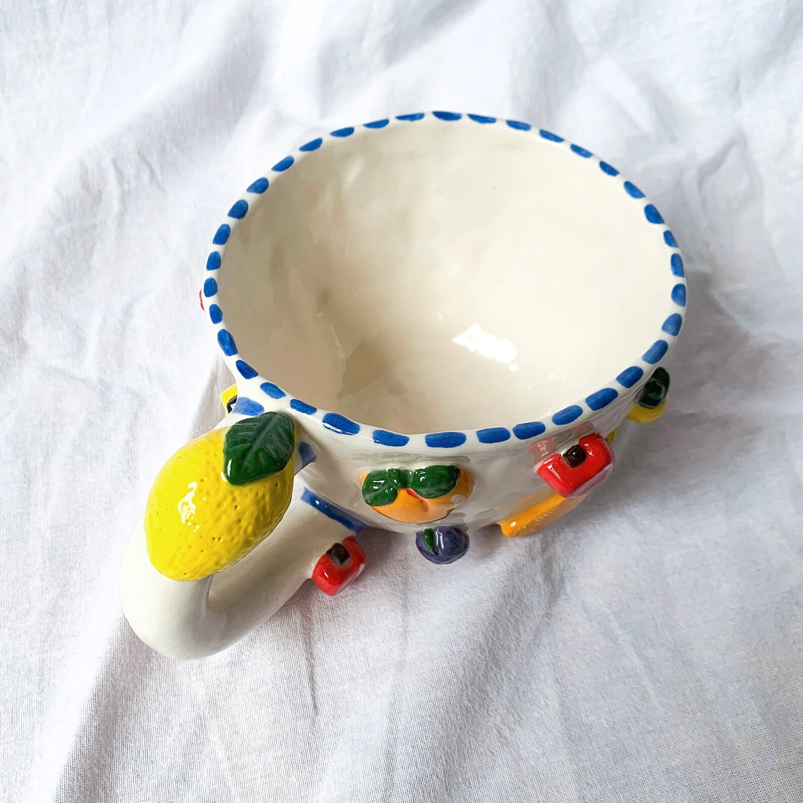 Handmade Ceramic Mug With Embossed Fruit Design, Hand Painted Coffee ...