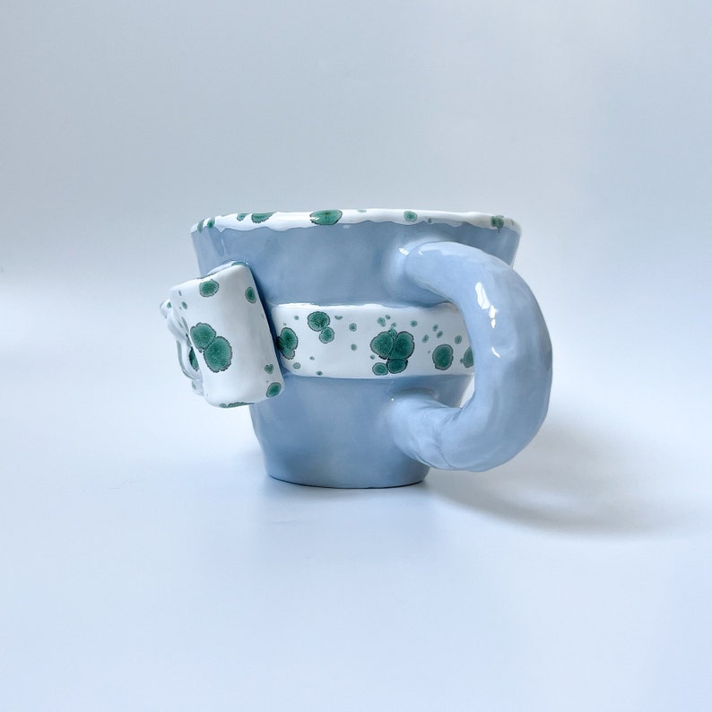 Blue Bow Handmade and Hand Painted Ceramic Mug, Aesthetic Coffee Mug ...