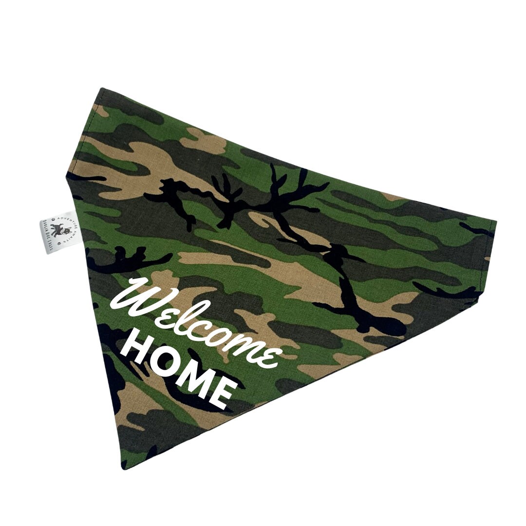 Camo Dog Bandana, Welcome Home Over the Collar Dog Bandana, Military ...