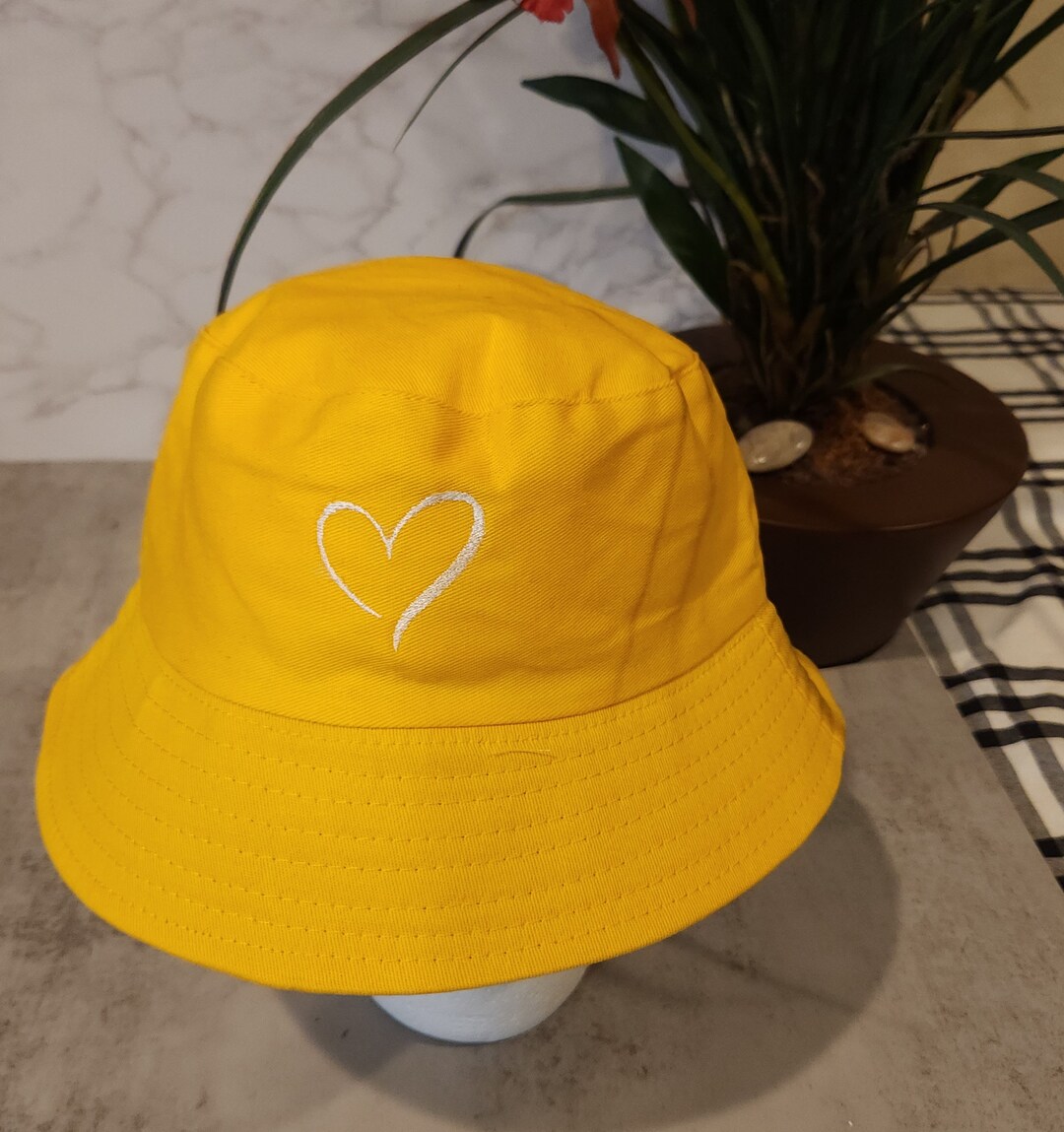 Bucket Hat Embroidered Heart Bucket Hat Trendy, Fun Unisex Cotton Cool ...
