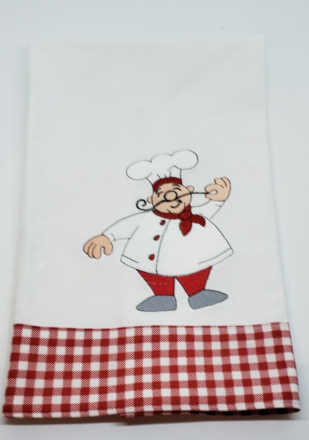Chef With Mustache Tea Towel Kitchen Towel Dish Towel Cotton Red and ...