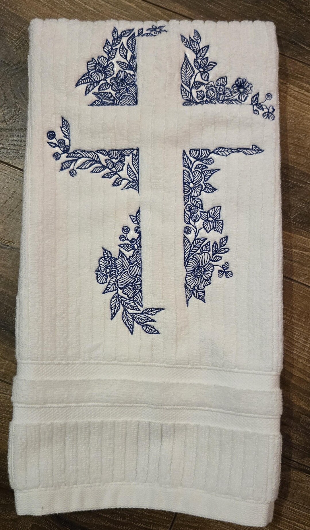 Hand Towel Blue Embossed Cross Towels Embroidered Turkish Cotton Highly ...