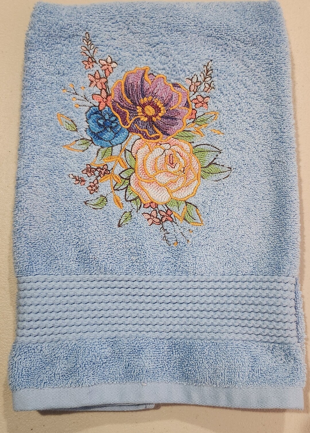 Hand Towel Blue Roses Turkish Cotton Ultra Soft Highly Absorbent ...