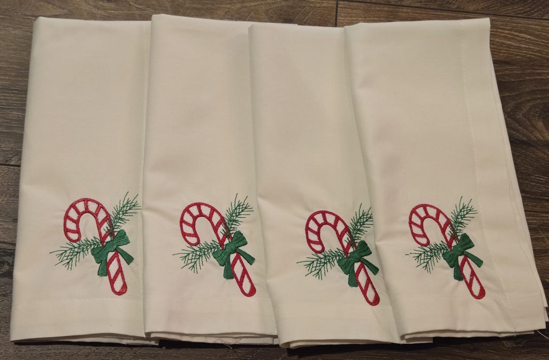Candy Cane Embroidered Dinner Napkins Christmas Dinner 19" X 19 ...