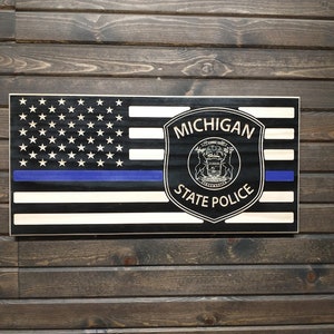 Michigan State Police Thin Blue Line American Flag - Etsy