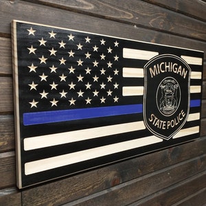Michigan State Police Thin Blue Line American Flag - Etsy