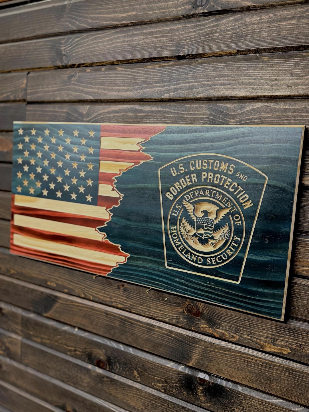U.S. Customs and Border Protection Tattered Wood Flag - Etsy