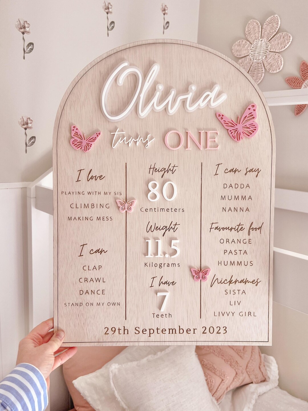 Birthday Board Butterfly First Birthday Board Birth Details 1st ...