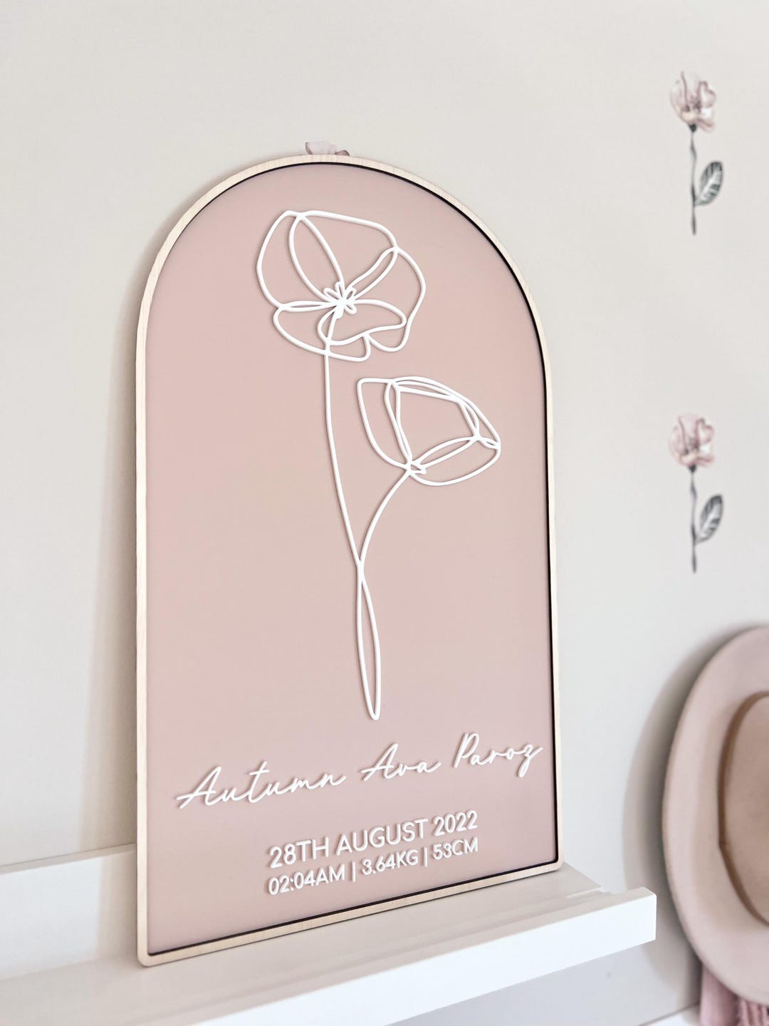 Birth Flower Custom Plaque Baby Plaque Keepsake Newborn Baby Decor ...