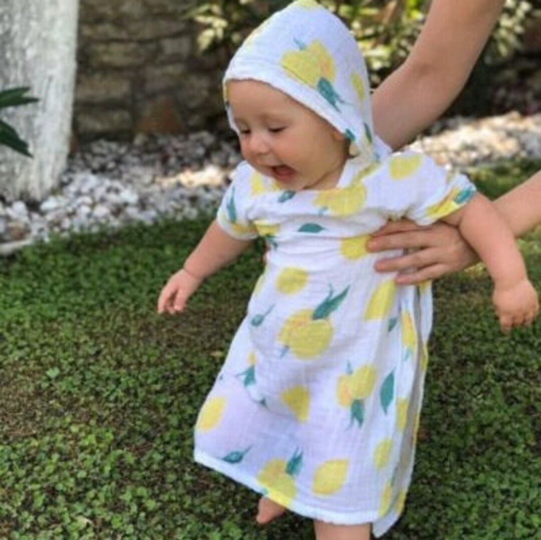 GEOPLE | Baby Kids Beach Towel - Hooded Muslin Poncho - Lemon - New ...