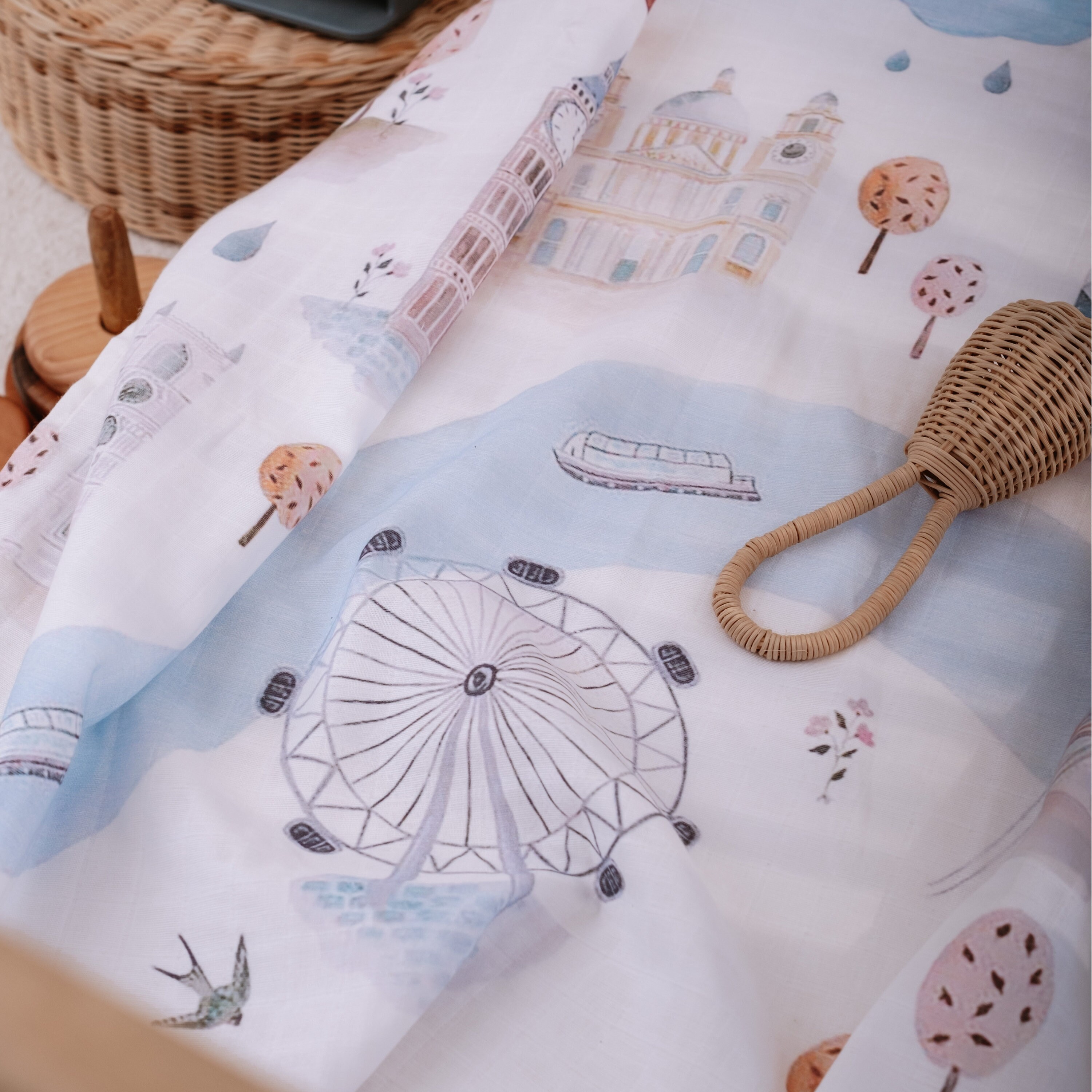 GEOPLE | Muslin Baby Swaddle Blanket 100% Cotton Organic London Themed ...