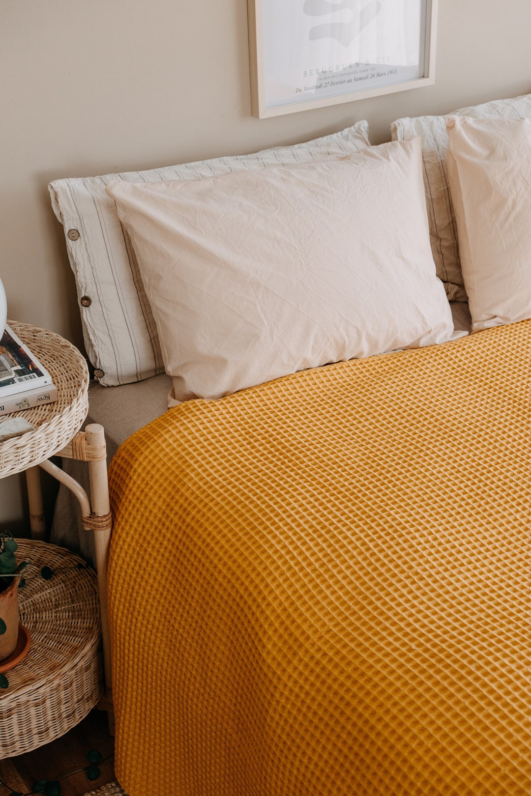 GEOPLE Double Bedspread Hotel Waffle Throw Blanket 100% Turkish Cotton ...