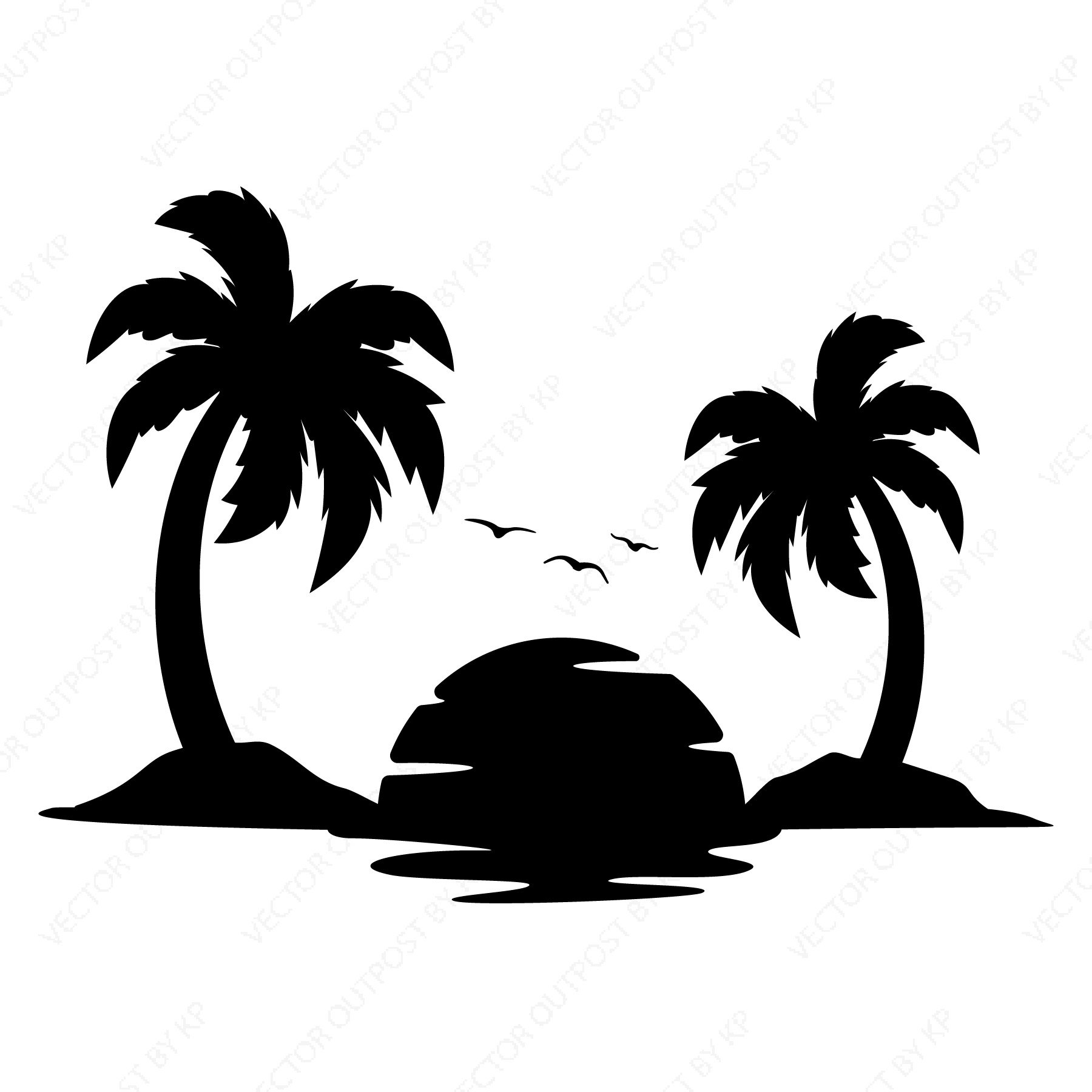 Palm Tree Island Sunset SVG Palm Trees and Hammock Cut Files Silhouette ...