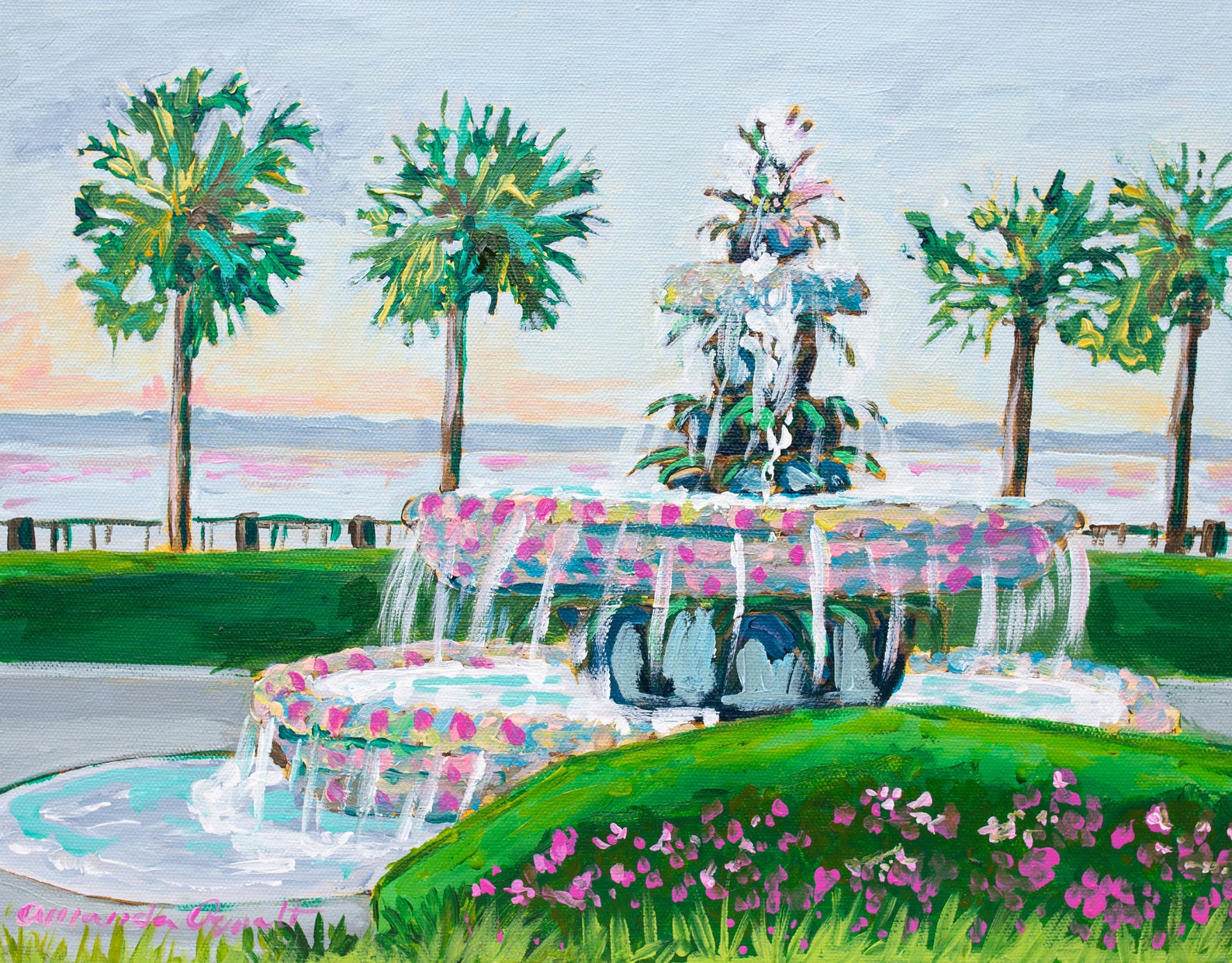 Pineapple Fountain Charleston SC Art Print by Amanda Oswalt - Etsy