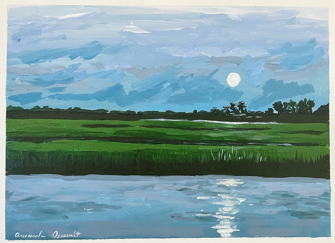 Nighttime Marsh Print of 'moonlight Marsh' by Amanda Oswalt, Water Oak ...