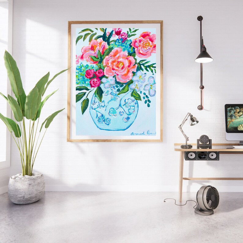 Art Print of 'southern Style' Blue and White Vase With Flowers ...