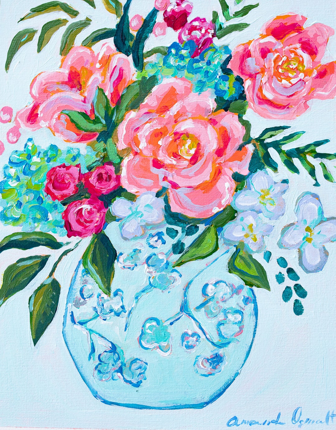 Art Print of 'southern Style' Blue and White Vase With Flowers ...