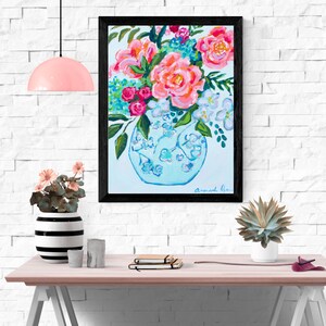 Art Print of 'southern Style' Blue and White Vase With Flowers ...