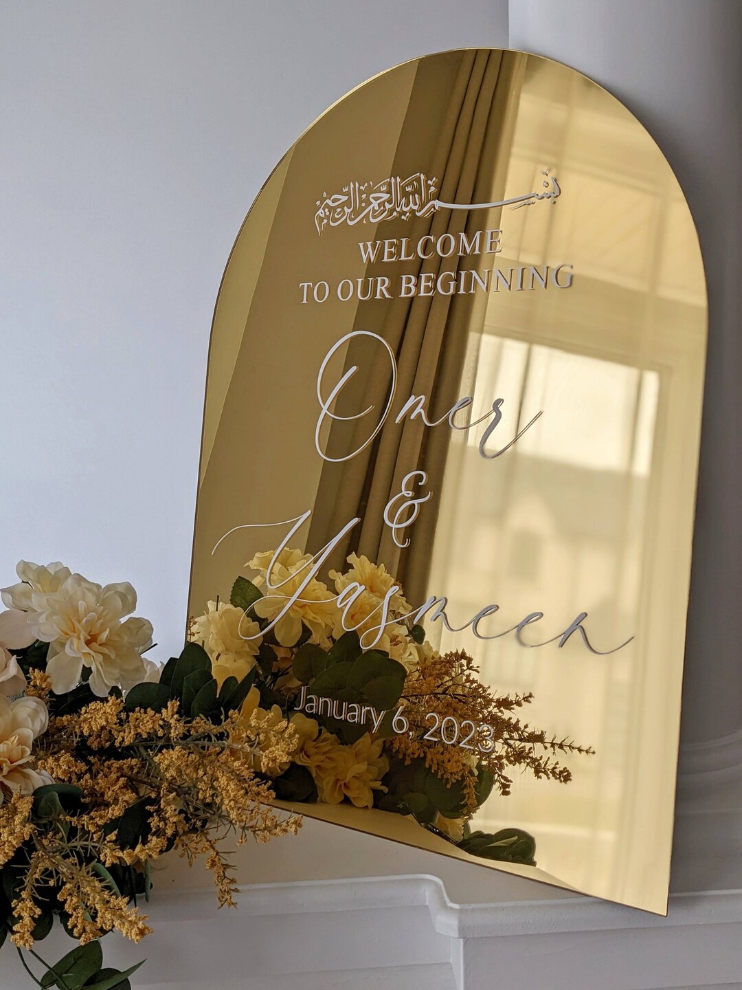 Arched Wedding Sign, Mirror Welcome Sign, Wedding Reception Signage ...